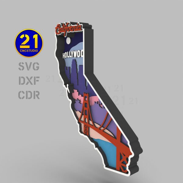 California State Multilayer Laser Cut File SVG DXF - 21CNCStudio