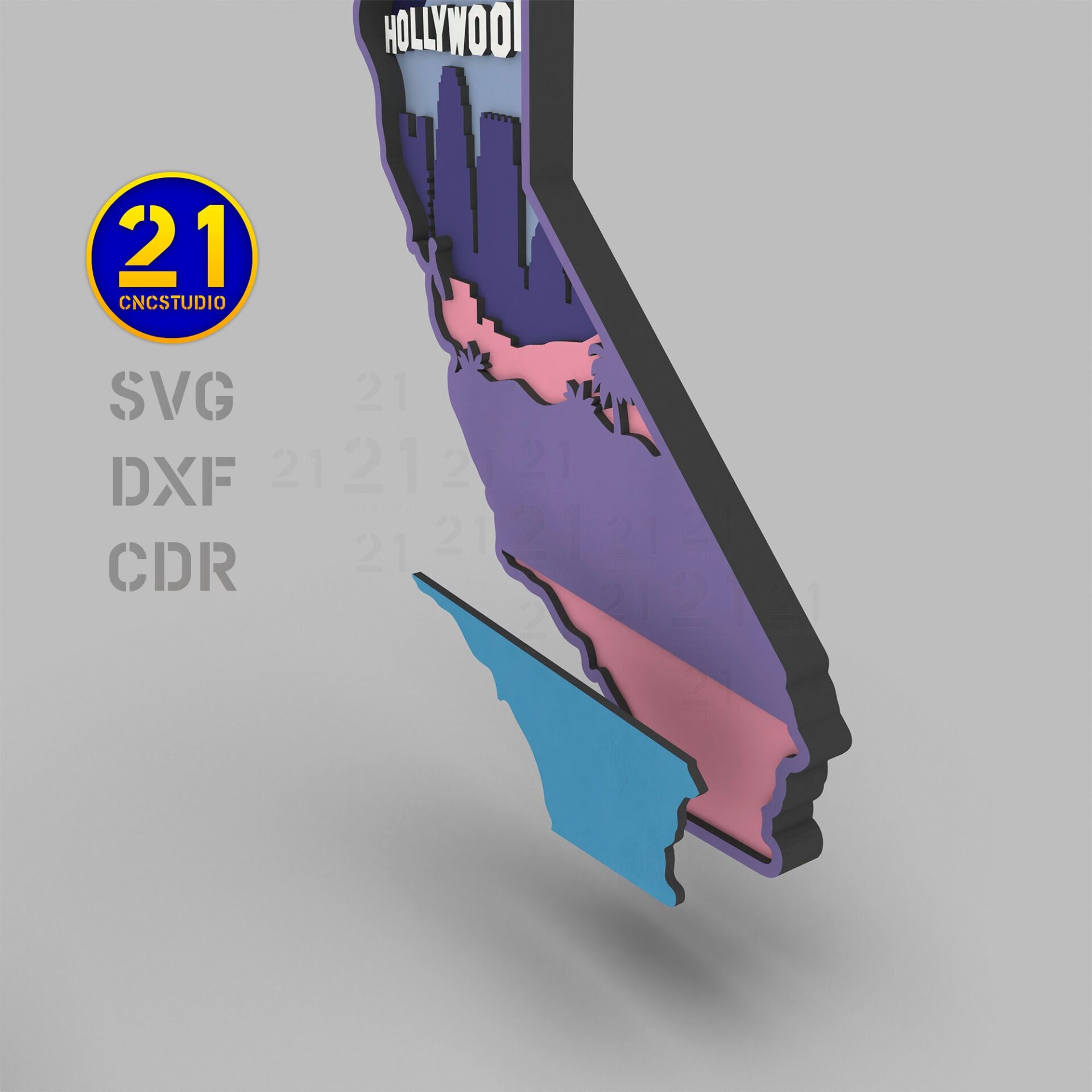 California State Multilayer Laser Cut File SVG DXF - 21CNCStudio