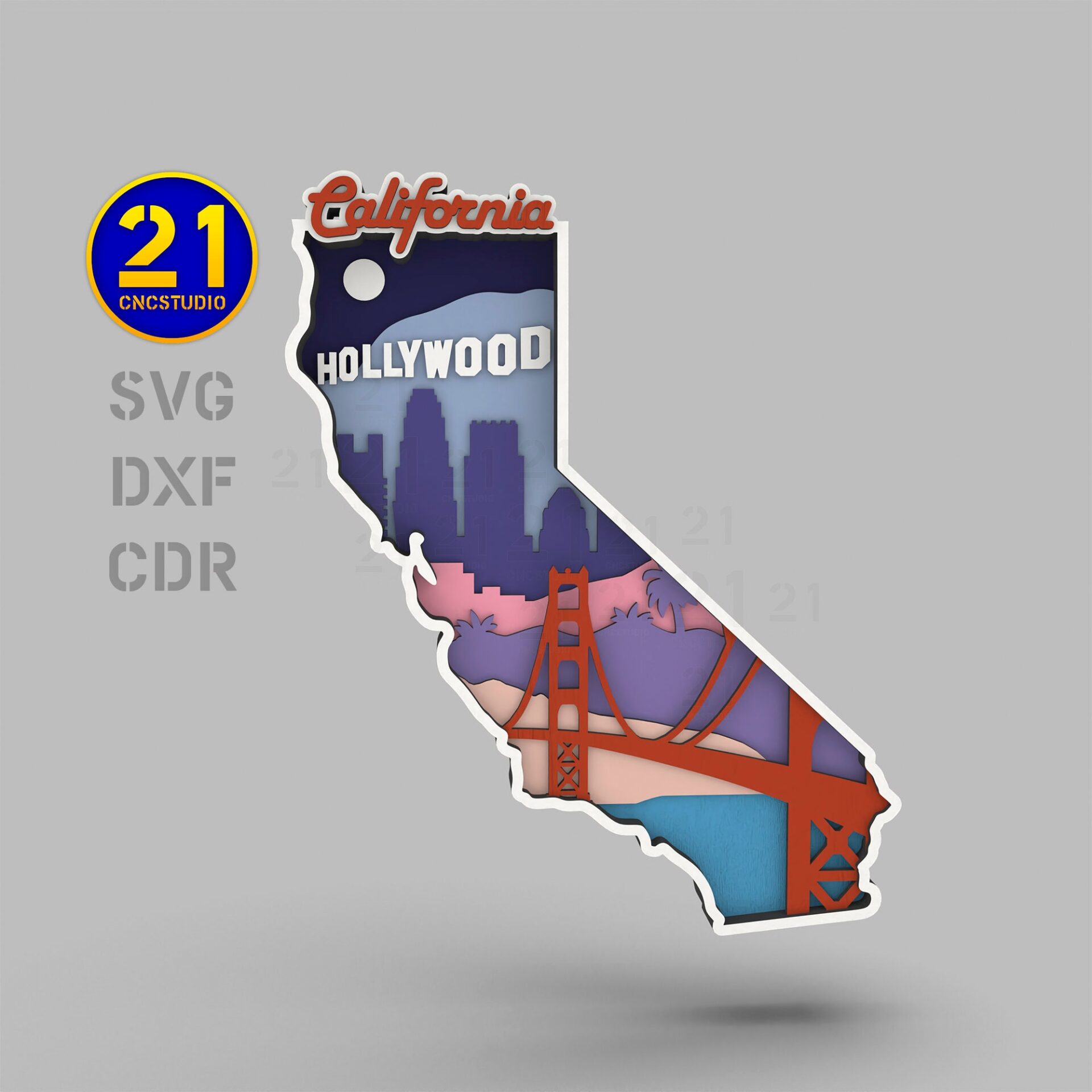 California State Multilayer Laser Cut File SVG DXF - 21CNCStudio