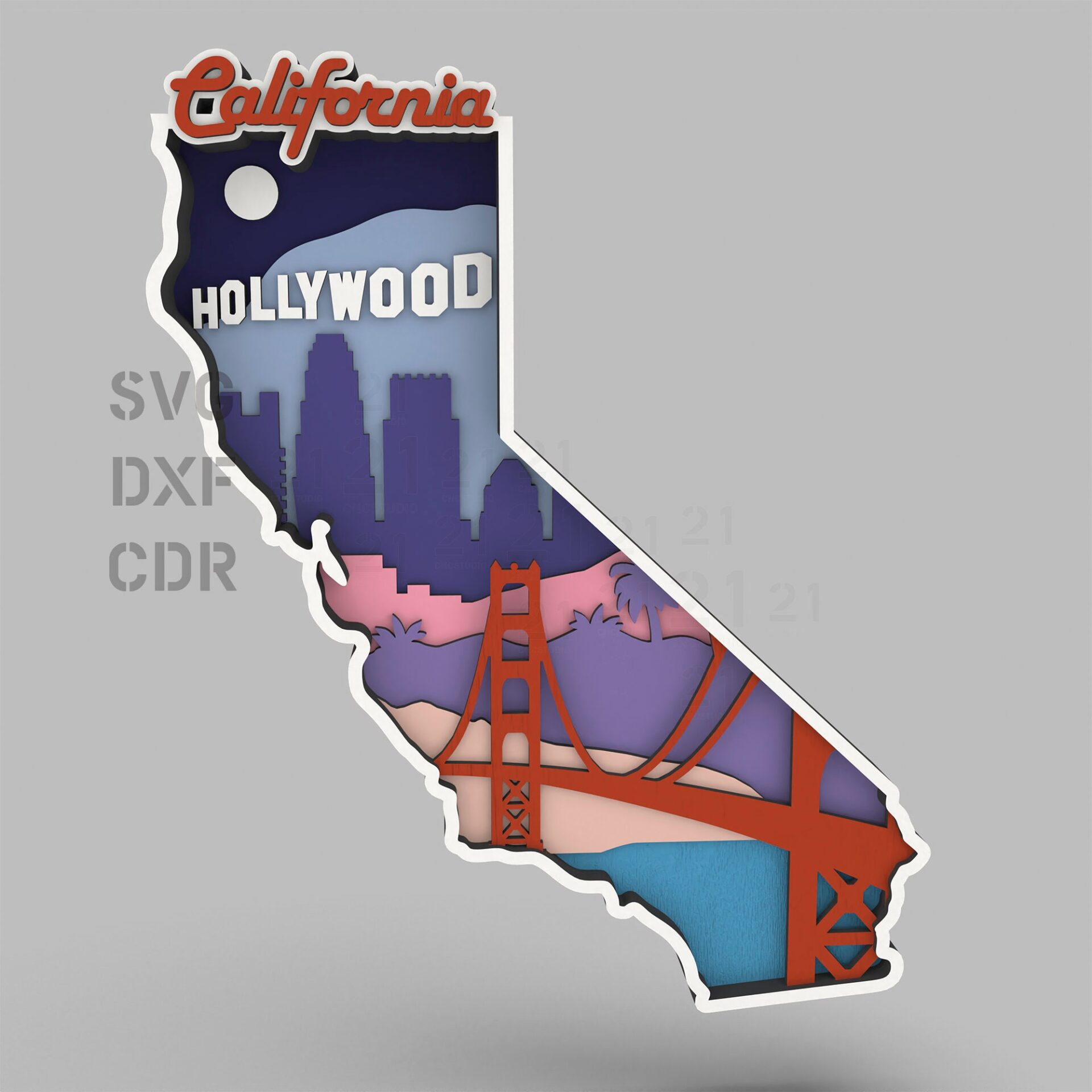California State Multilayer Laser Cut File SVG DXF - 21CNCStudio
