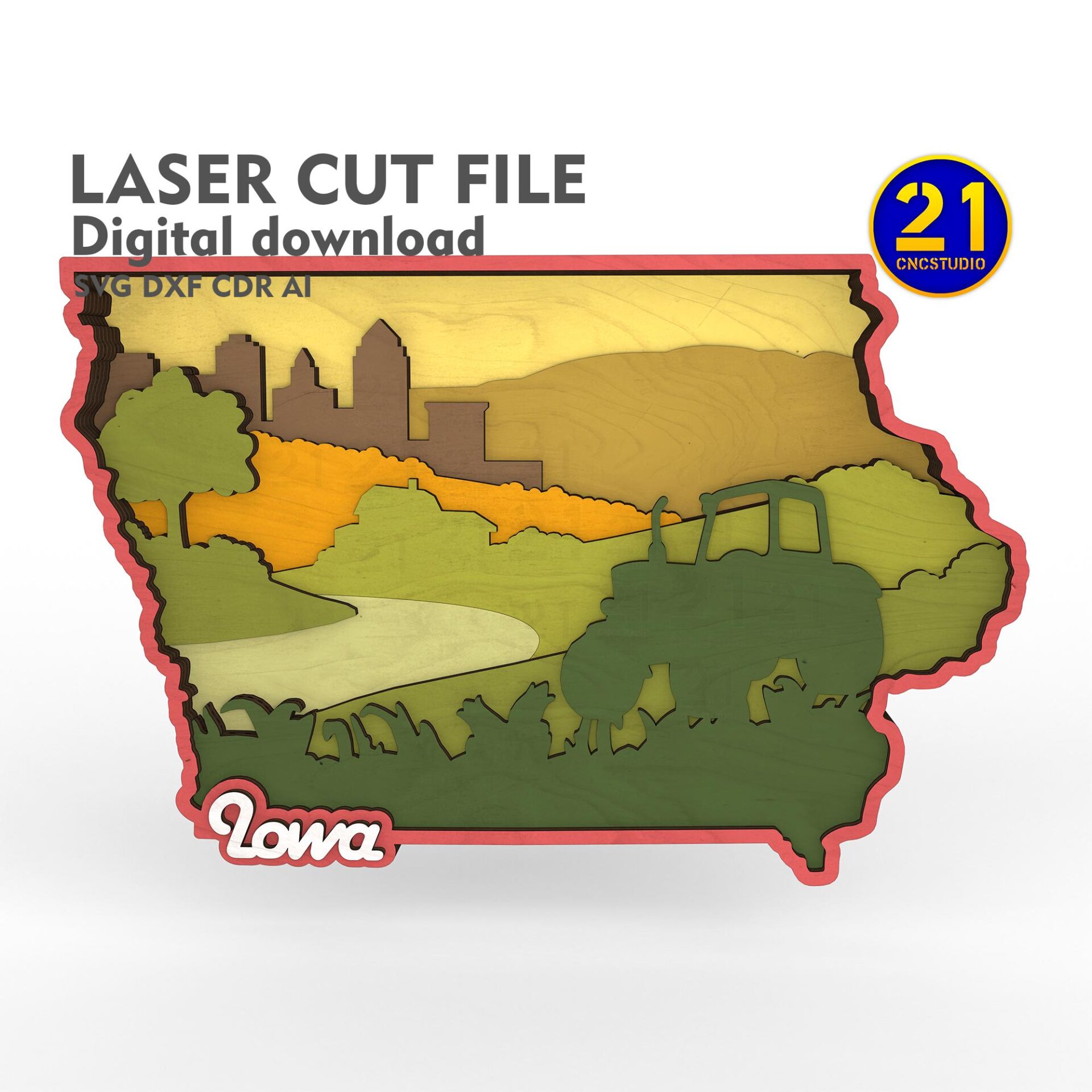 Iowa 3D Layered Farm Landscape SVG DXF Laser Cut File - 21CNCStudio