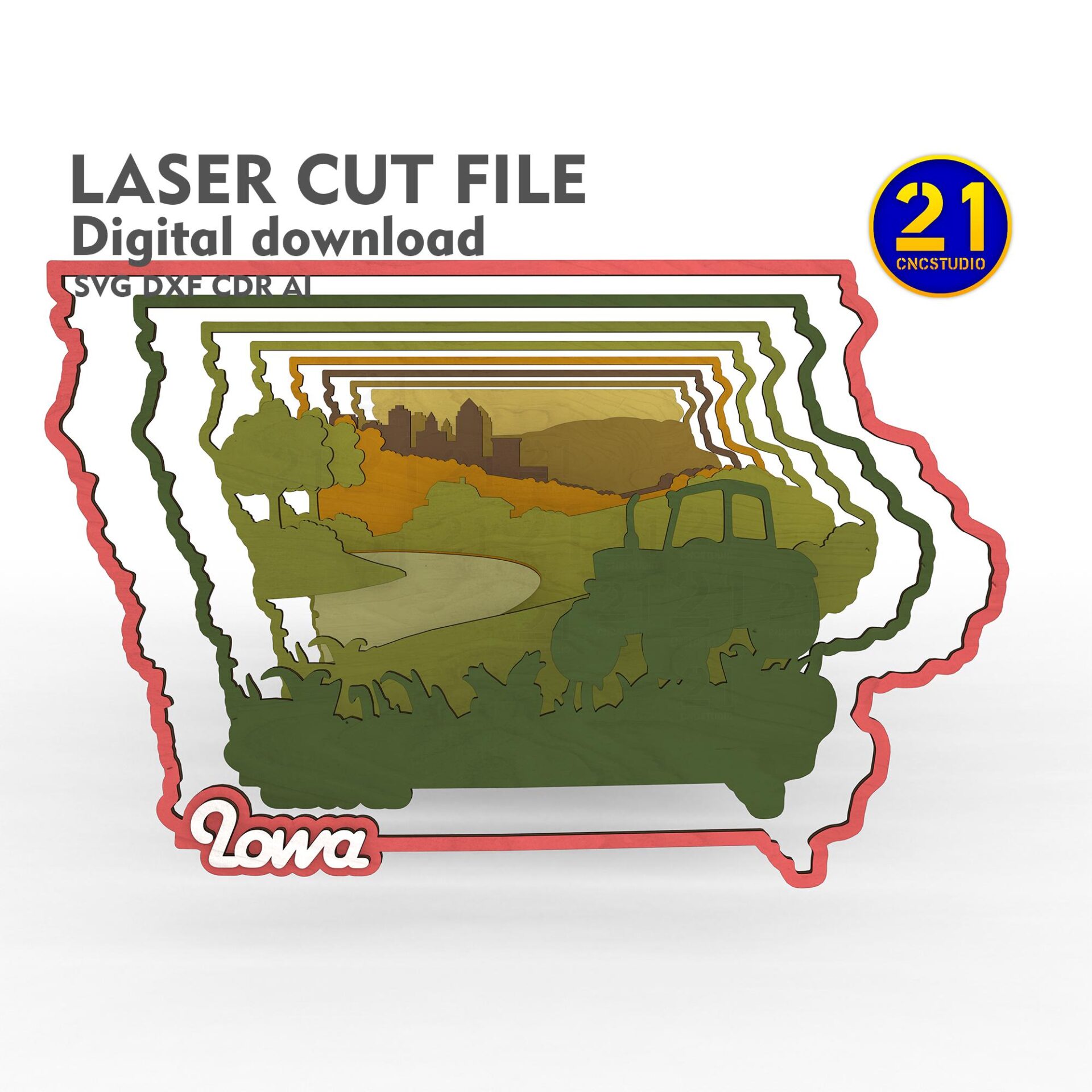 Iowa 3D Layered Farm Landscape SVG DXF Laser Cut File - 21CNCStudio