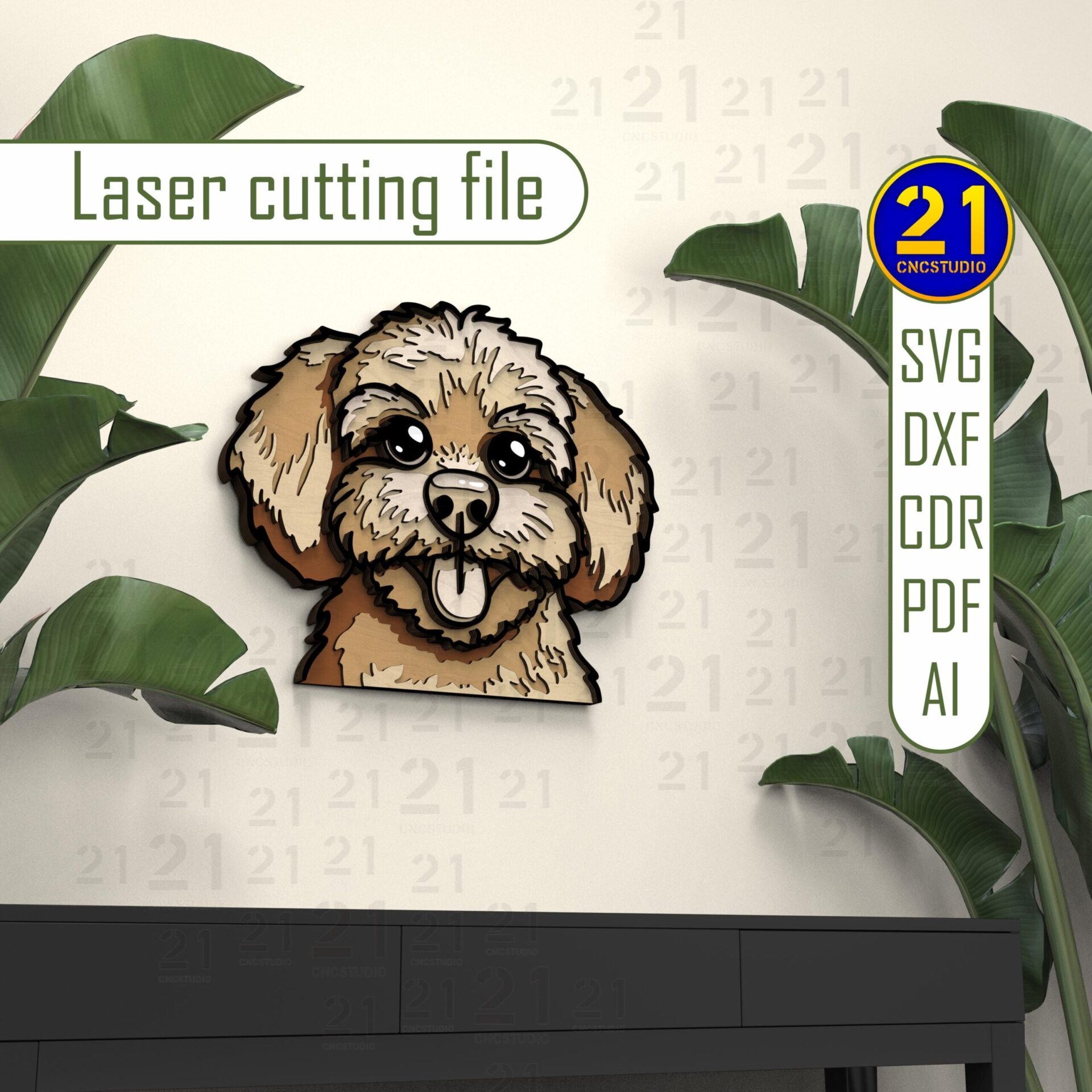 Maltipoo Dog 3D Layered Laser Cut File SVG DXF Glowforge - 21CNCStudio