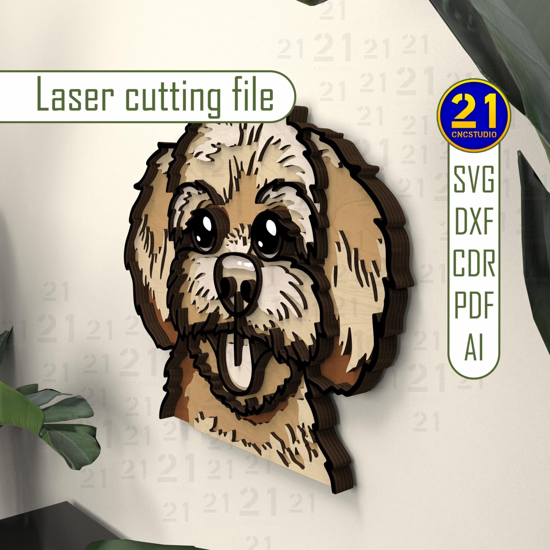 Maltipoo Dog 3D Layered Laser Cut File SVG DXF Glowforge - 21CNCStudio
