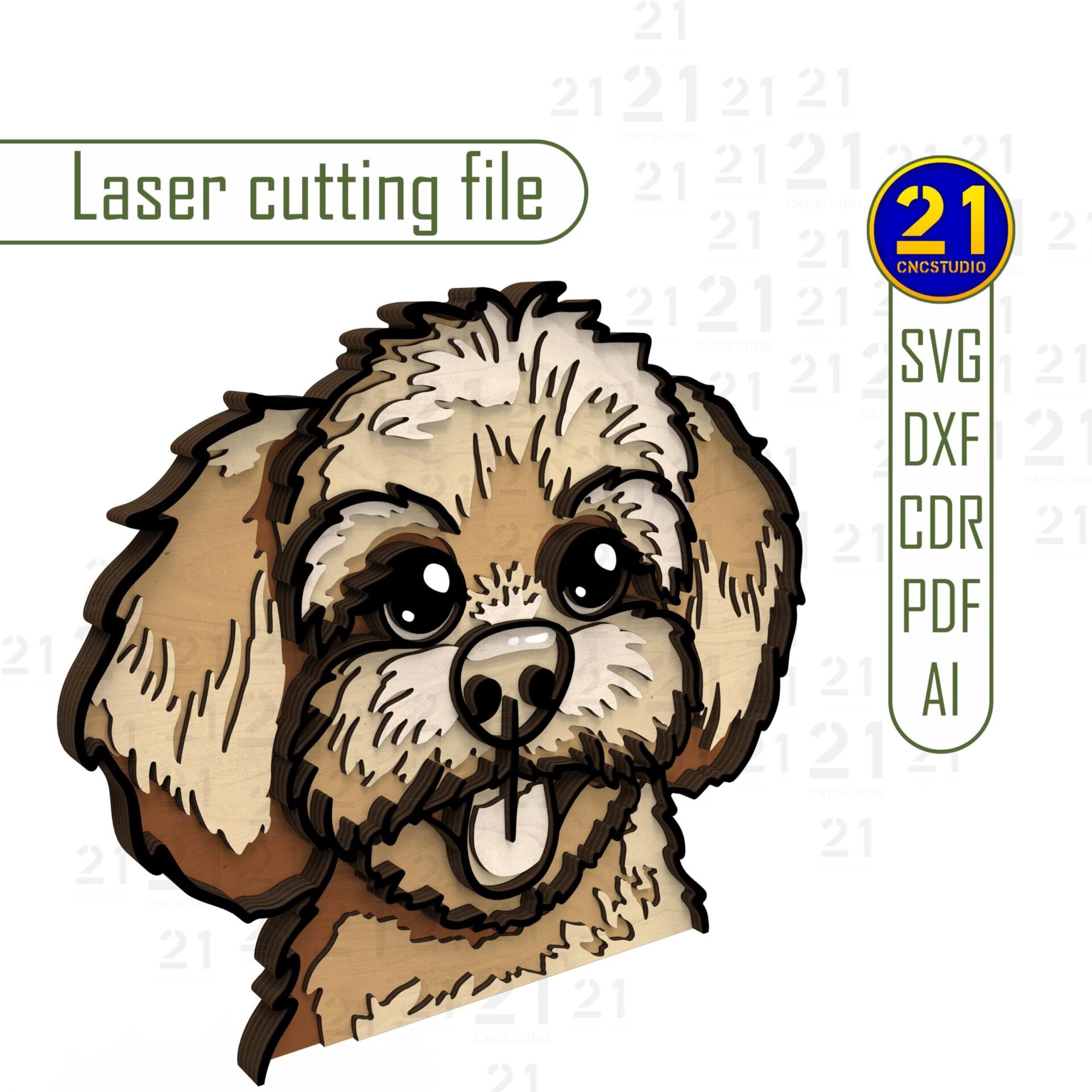 Maltipoo Dog 3D Layered Laser Cut File SVG DXF Glowforge - 21CNCStudio