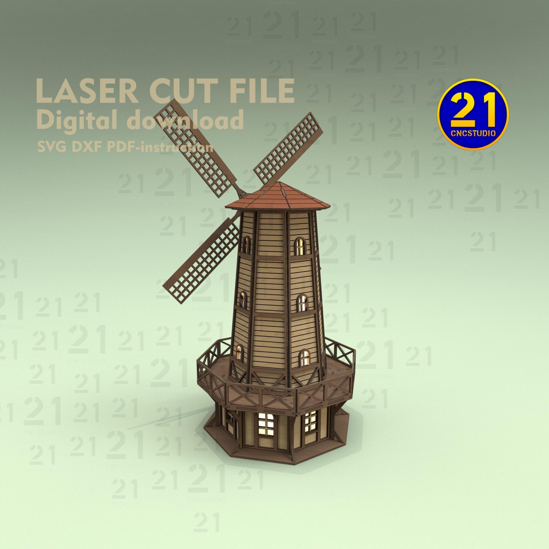 3D Windmill Laser Cut File – DIY Wooden Model Kit SVG DXF - 21CNCStudio
