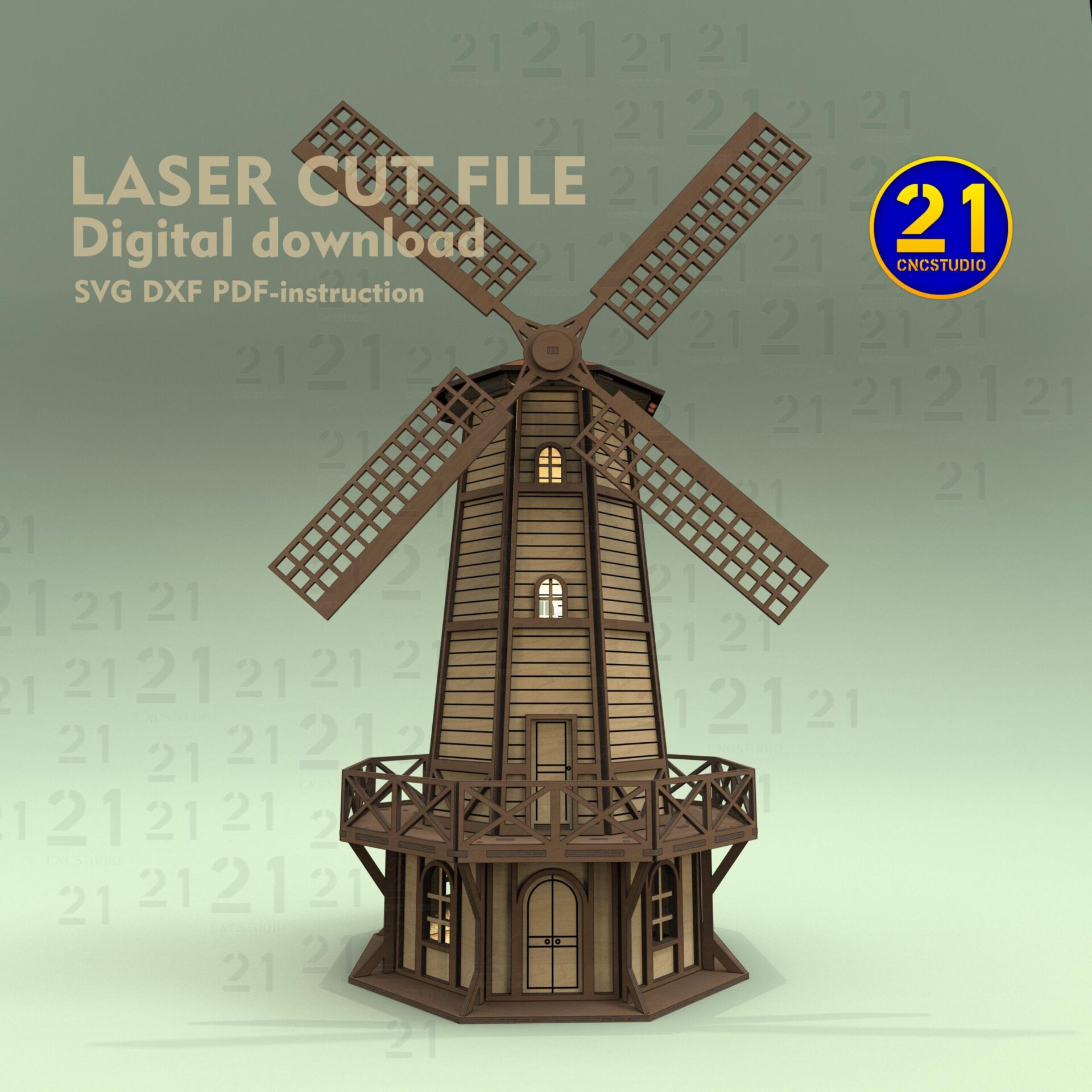 3D Windmill Laser Cut File – DIY Wooden Model Kit SVG DXF - 21CNCStudio