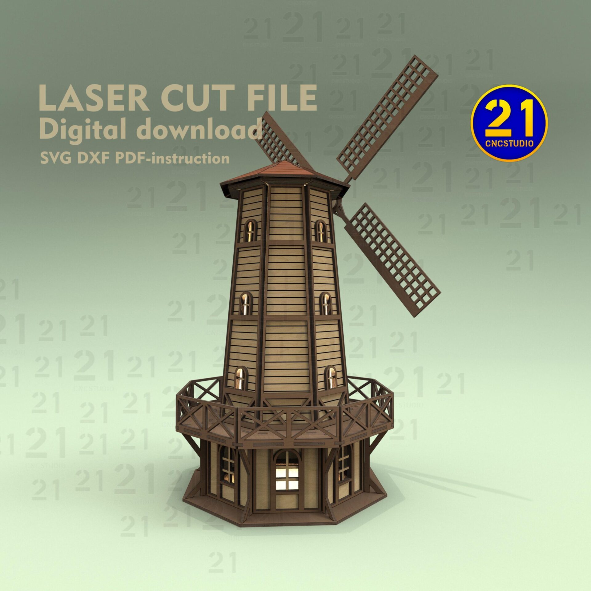 3D Windmill Laser Cut File – DIY Wooden Model Kit SVG DXF - 21CNCStudio