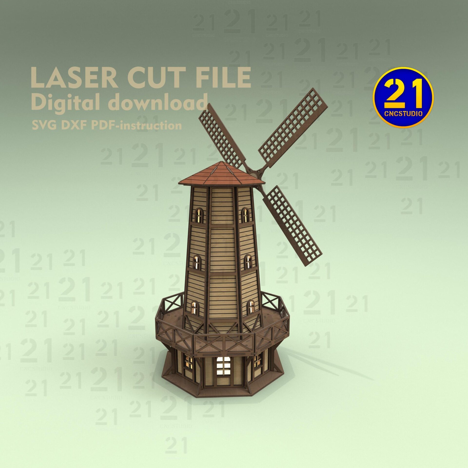 3D Windmill Laser Cut File – DIY Wooden Model Kit SVG DXF - 21CNCStudio
